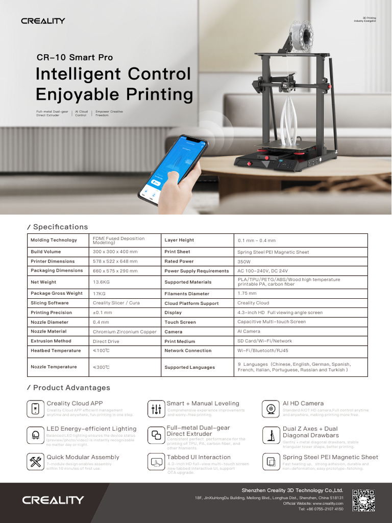 CR-10 Smart Pro 3D Printer Specs | PDF