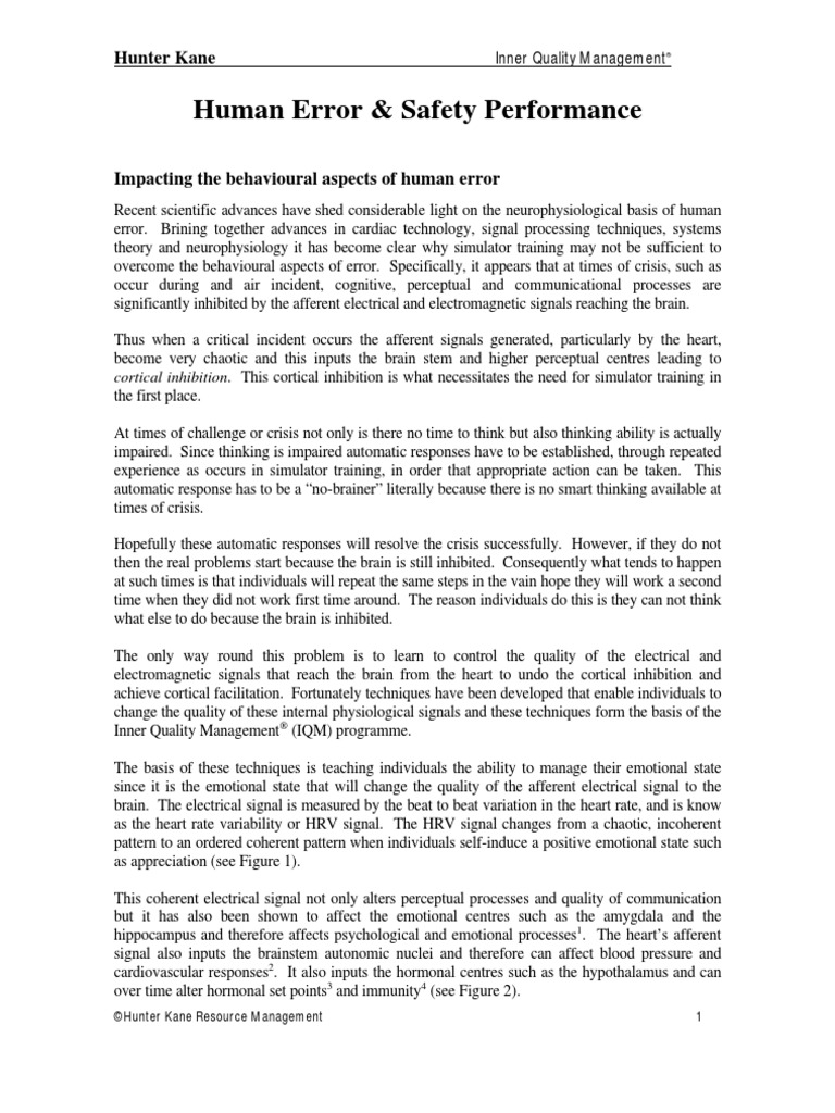 Human Error & Safety Performance: Hunter Kane | PDF | Blood Pressure ...