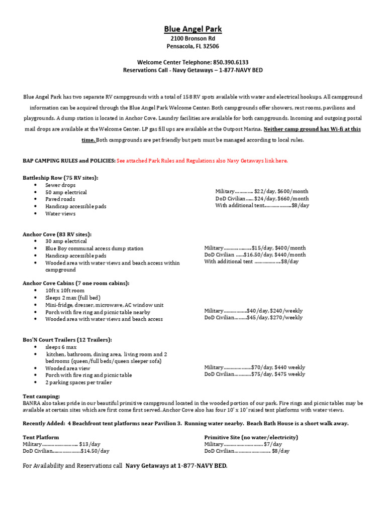 BAP Campground Info Sheet FY17 | PDF | Campsite