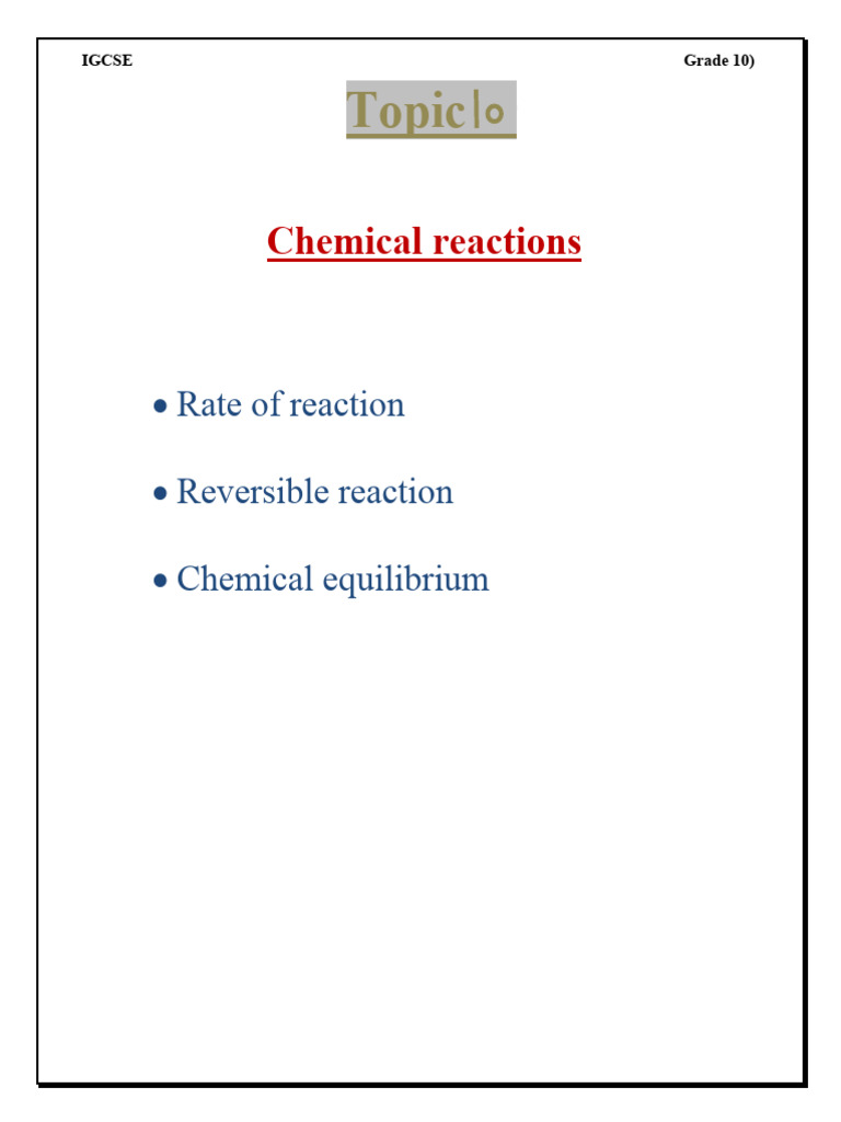 IGCSE Grade 10: Chemical Reactions | PDF | Reaction Rate | Chemical ...