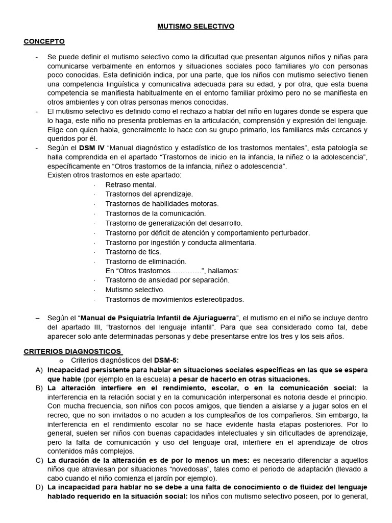 Mutismo Selectivo | PDF | Trastorno mental | Ansiedad