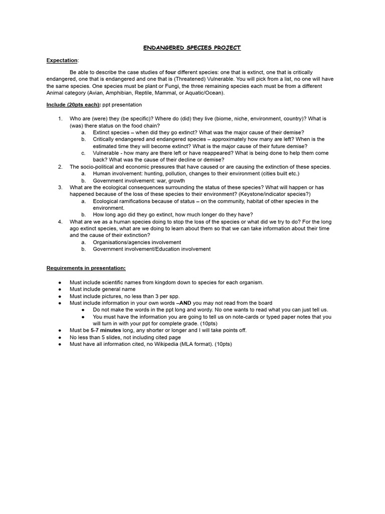 Endangered Species Case Studies Guide | PDF | Endangered Species ...
