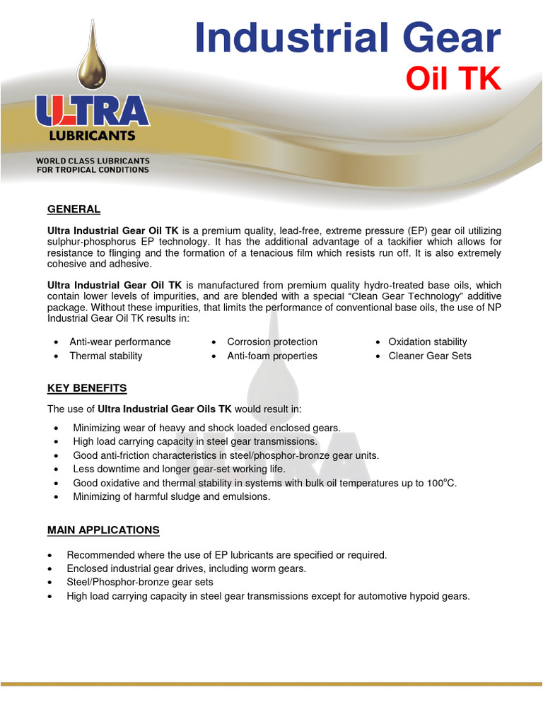 Ultra Industrial Gear Oil TK | PDF | Materials | Chemical Substances