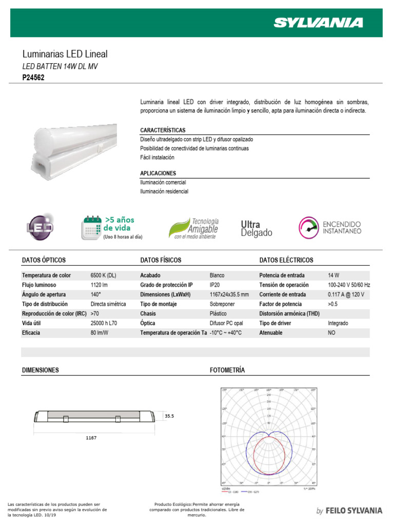2. Ficha técnica - Luminaria LED BATTEN - Sylvania | PDF | Diodo emisor de luz | Ingenieria ...