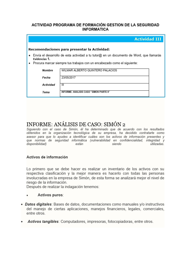 Informe Caso Simon Ii | PDF | Seguridad de información | La seguridad informática