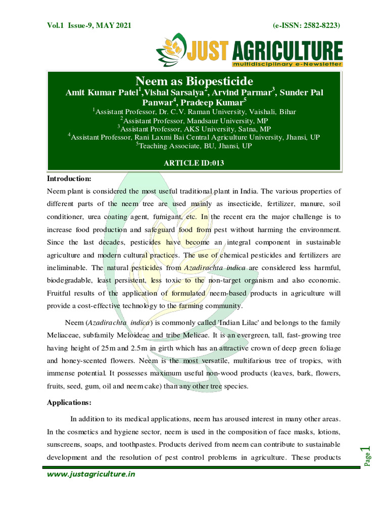 Neem As Biopesticide | PDF | Organic Farming | Agriculture