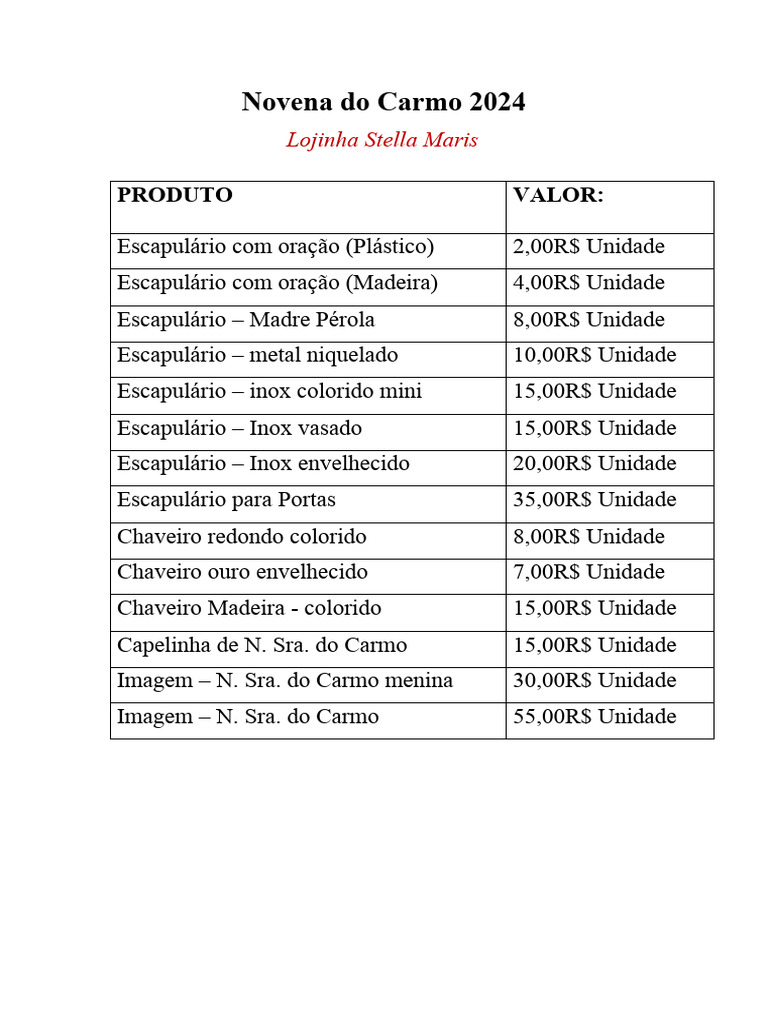 Novena Do Carmo 2024 | PDF