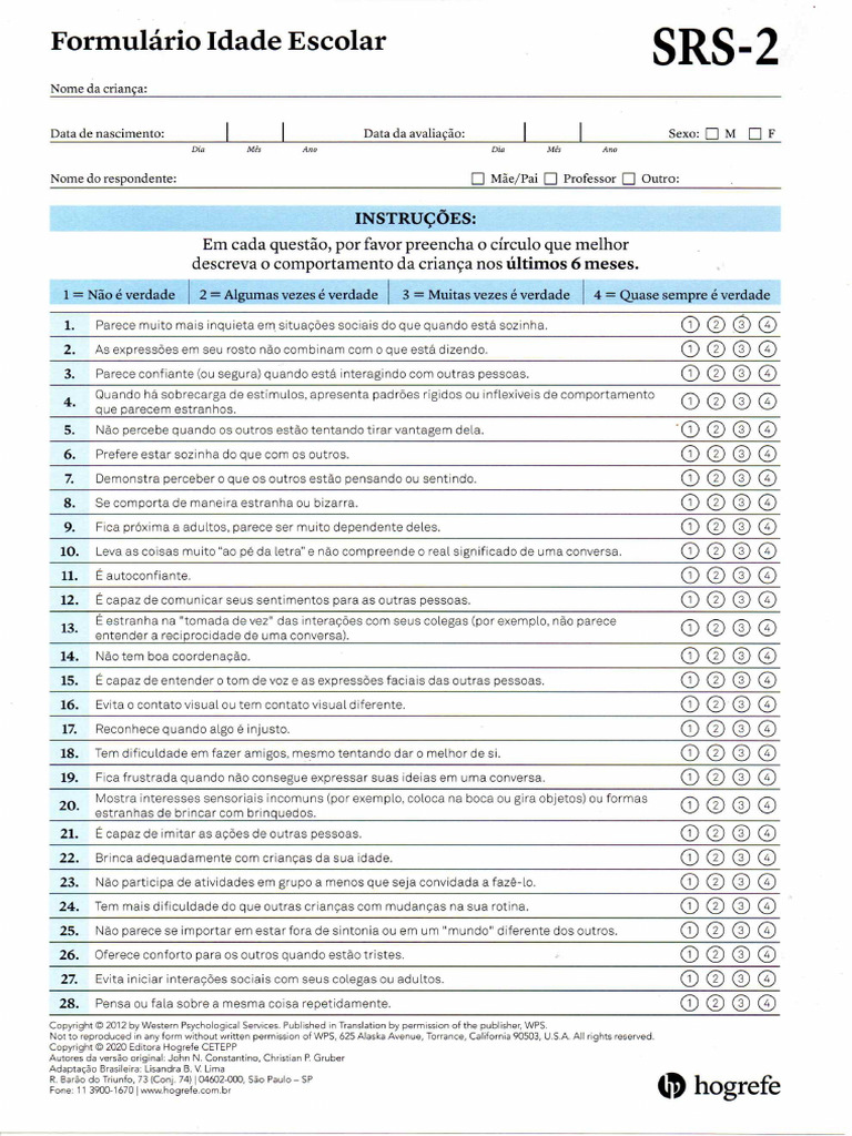 SRS-2 Idade Escolar | PDF