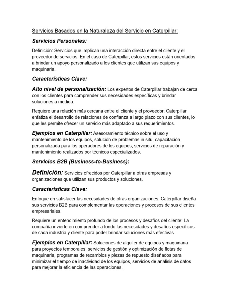 Servicios Basados en La Naturaleza Del Servicio en Caterpillar (1 ...