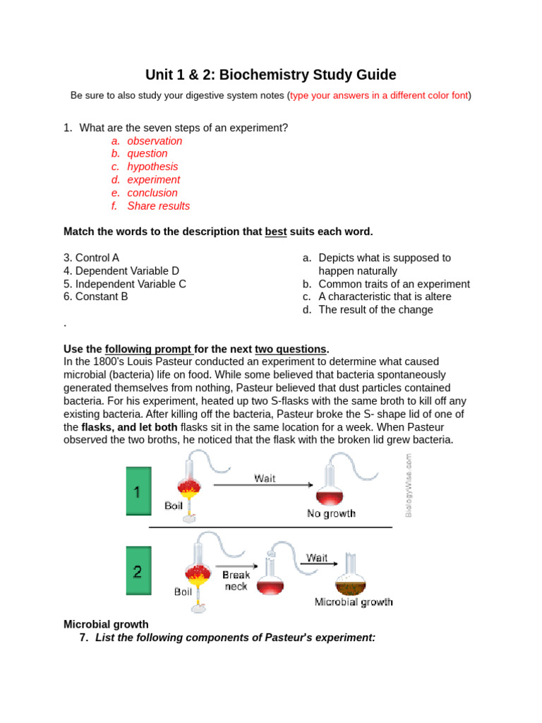 Unit 1 Science of Biology & 2 Biochemistry Study Guide | PDF ...