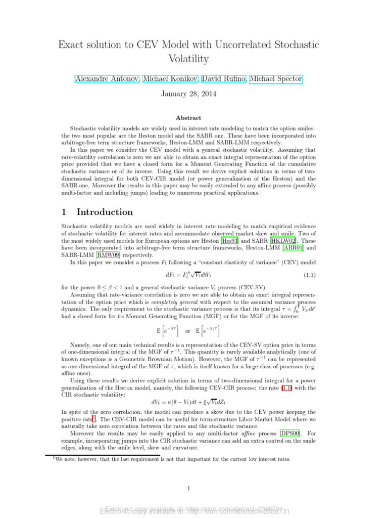Exact Solutions for CEV Model Options | PDF | Applied Mathematics ...