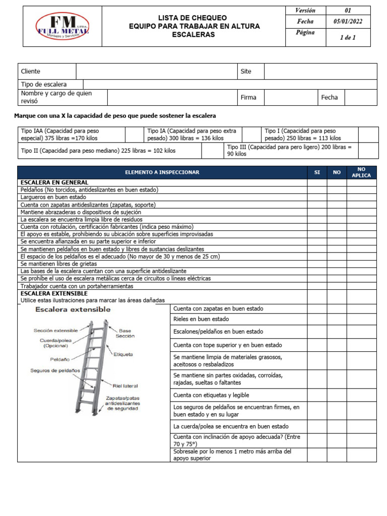 Checklist de Escaleras para Trabajo en Altura | PDF | Escalera