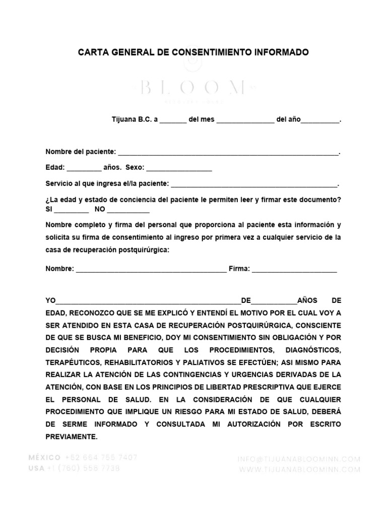 Carta General de Consentimiento Informado | PDF | Consentimiento informado | Historial médico