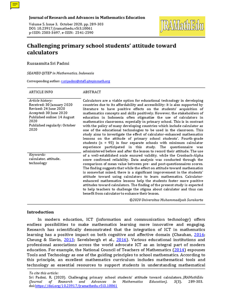 Primary School Students' Attitude Toward | PDF | Educational Technology | Mathematics