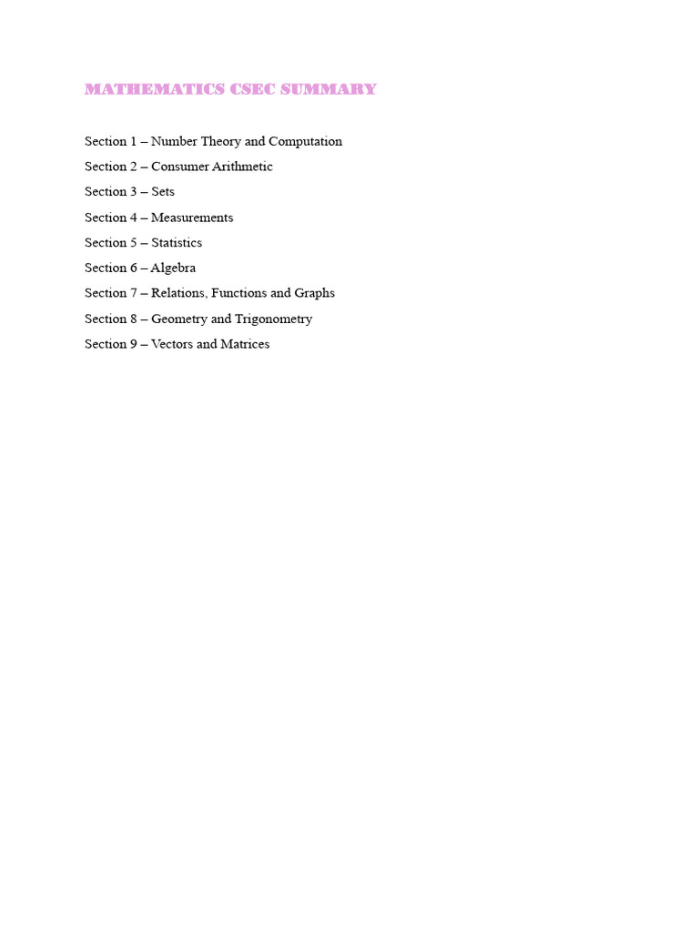 CSEC Maths Summary | PDF | Computers | Technology & Engineering