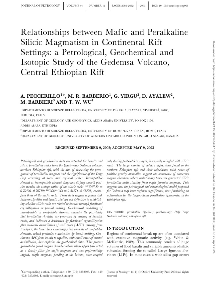 Mafic-Peralkaline Magmatism at Gedemsa | PDF | Magma | Volcano