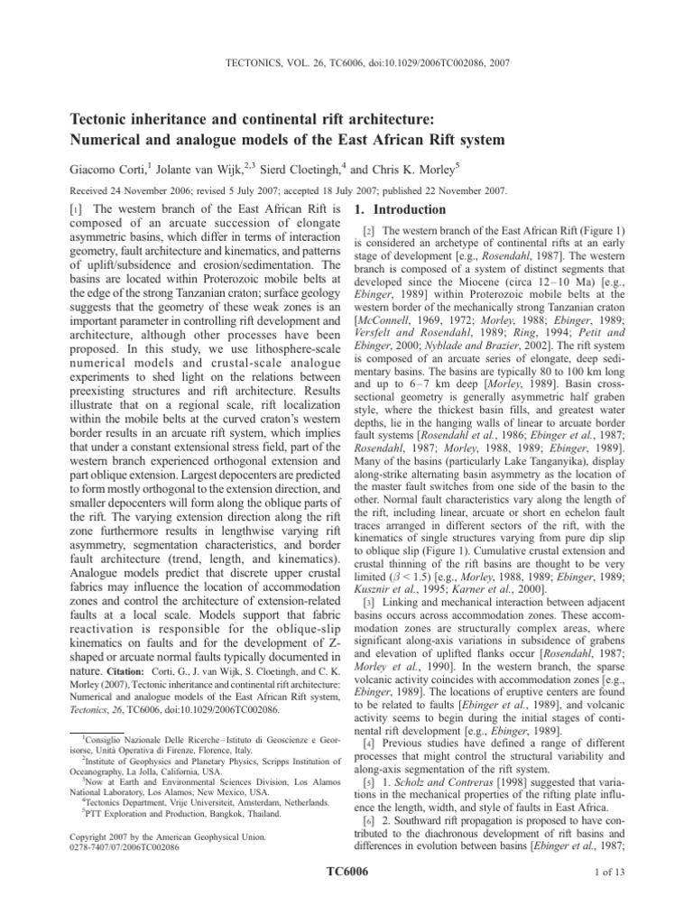 Tectonics - 2007 - Corti - Tectonic Inheritance and Continental Rift ...