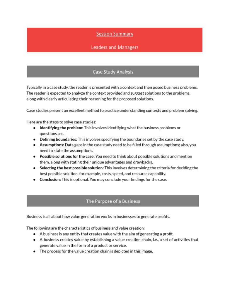 Case Study Analysis and Business Leadership | PDF | Leadership | Goal