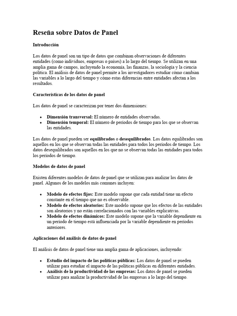 Datos de Panel | Descargar gratis PDF | Modelo de efectos fijos | Análisis de los datos