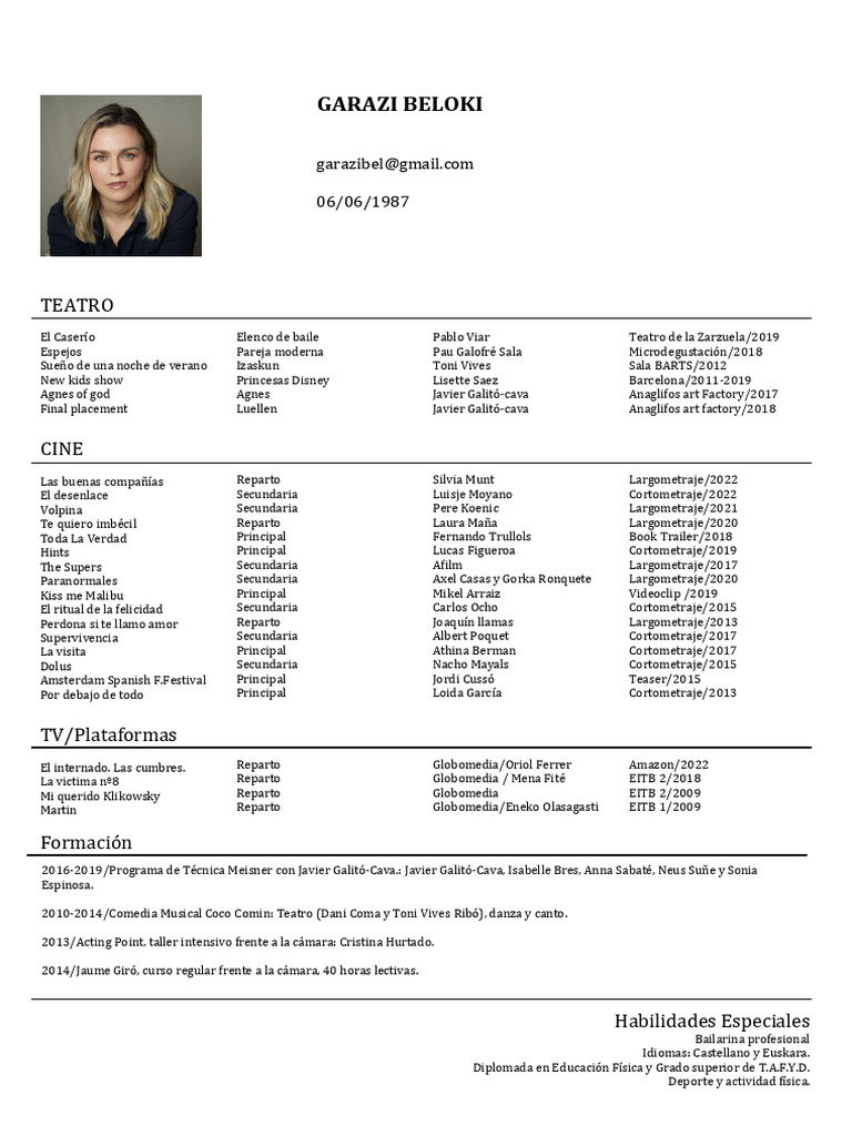 GARAZI BELOKI C.V. Actriz | PDF
