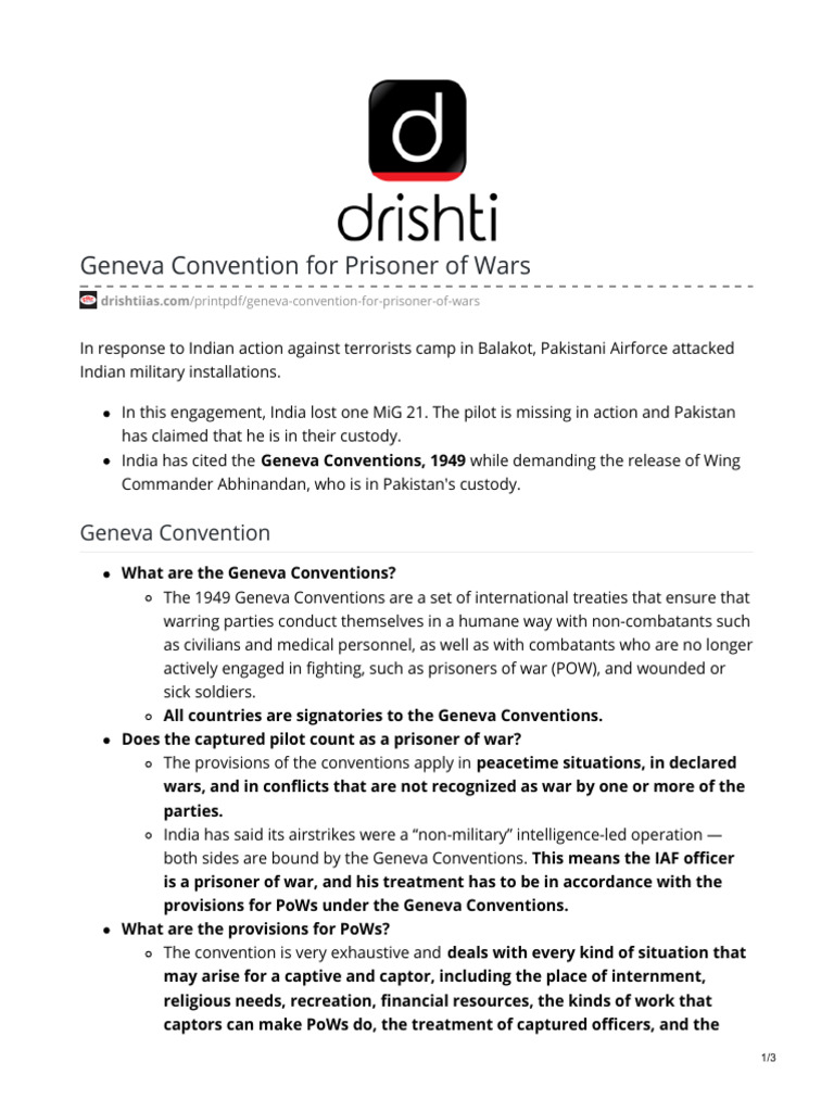 Geneva Convention For Prisoner of Wars | PDF | Prisoner Of War | Geneva ...