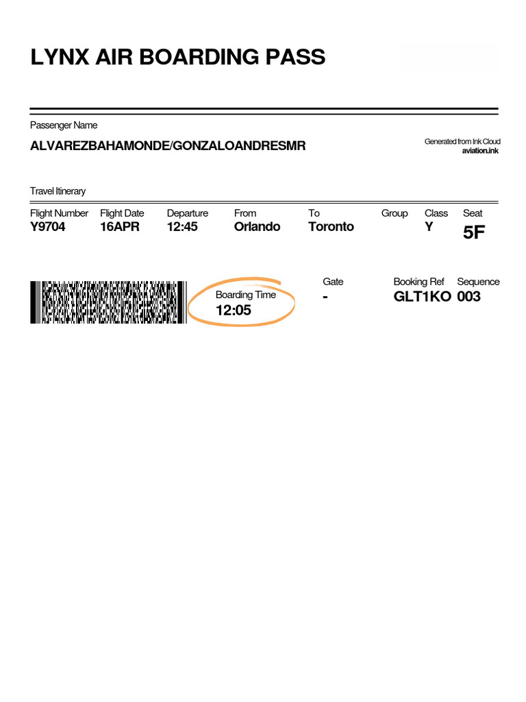 Lynx Air Boarding Pass Details | PDF