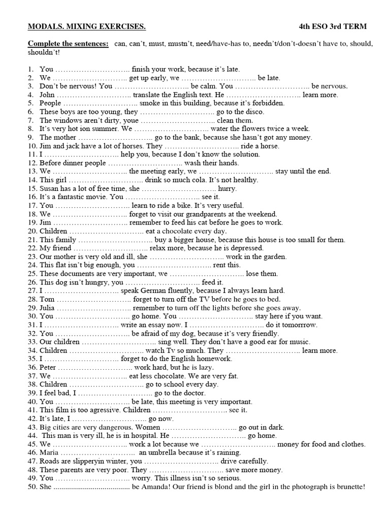MODALS FULL EXERCISE - 50q. | PDF