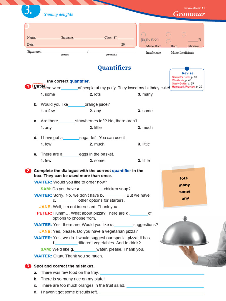 8th Grade Quantifiers Worksheet | PDF | Cuisine | Foods