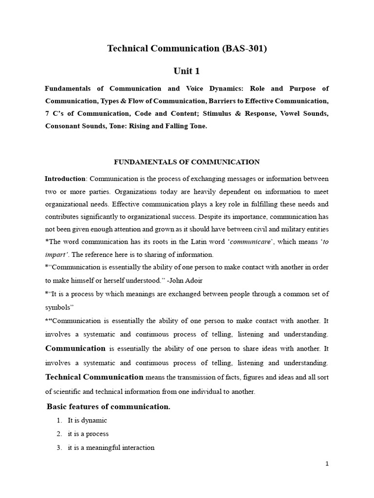 Notes Unit - 1 - TC | PDF | Nonverbal Communication | Communication Notes Unit - 1 - TC | PDF | Nonverbal Communication | Communication