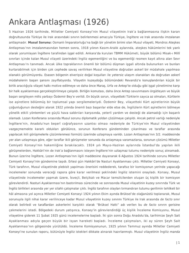 Ankara Antlaşması (1926) | PDF