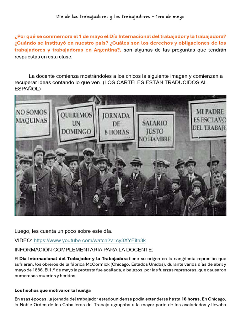 Día de Las Trabajadoras y Los Trabajadores | PDF
