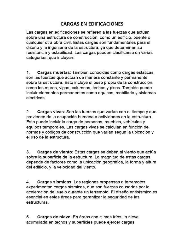 Cargas en Edificaciones | PDF | Física Aplicada e Interdisciplinaria | Ingeniero civil