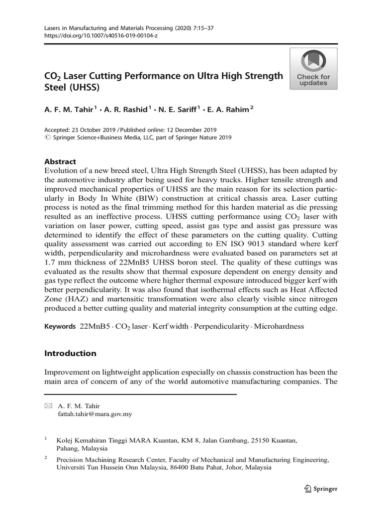 CO2 Laser Cutting Performance On Ultra High Strength | PDF | Laser ...