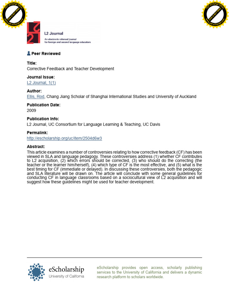 Ellis - 2009 - Corrective Feedback and Teacher Development | PDF ...