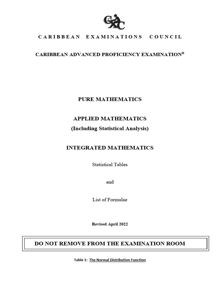 CAPE Math Formula Booklet REVISED 2022 | Download Free PDF | Normal ...
