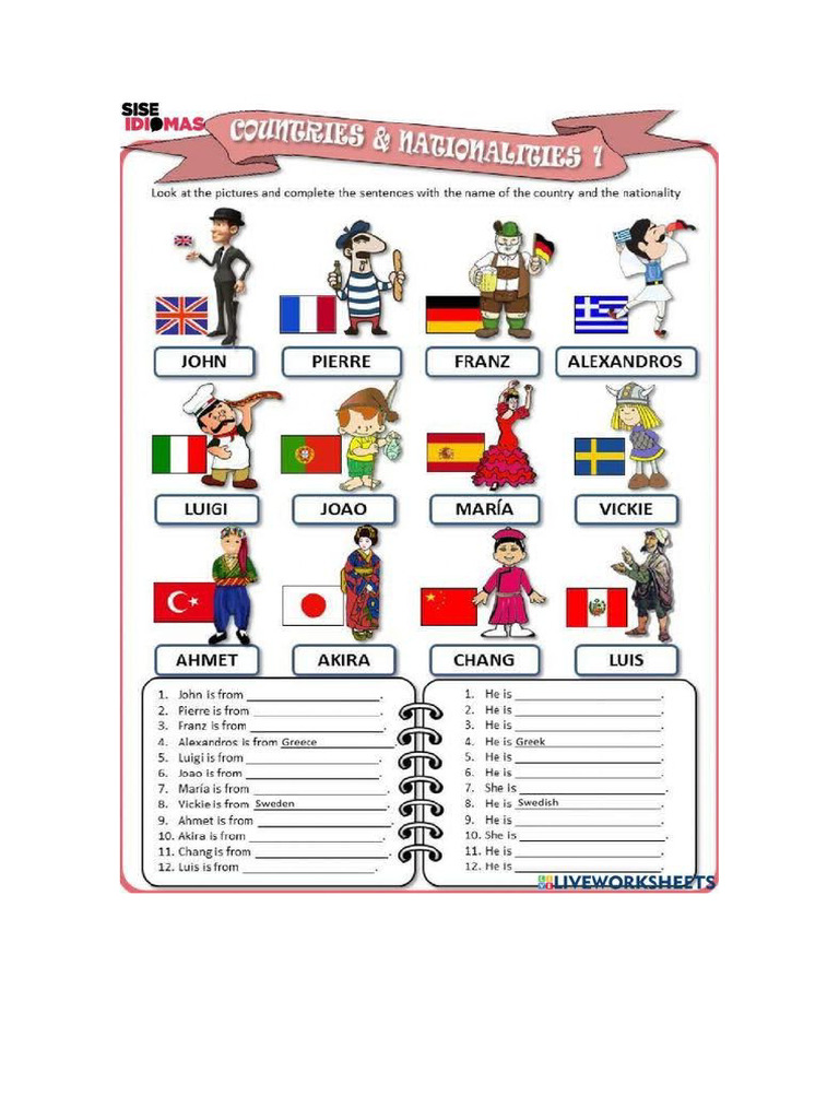 Countries and Nationalities Worksheet 18 | PDF