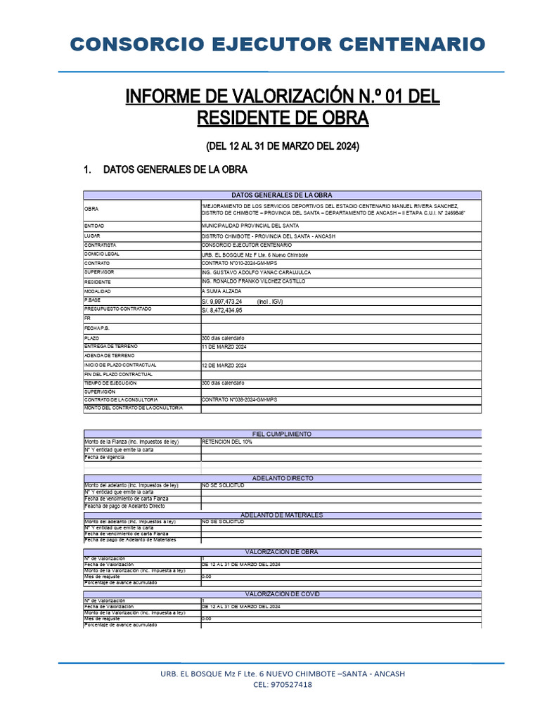 Informe Del Residente de Obra | PDF | Hormigón | Seguridad y salud ocupacional