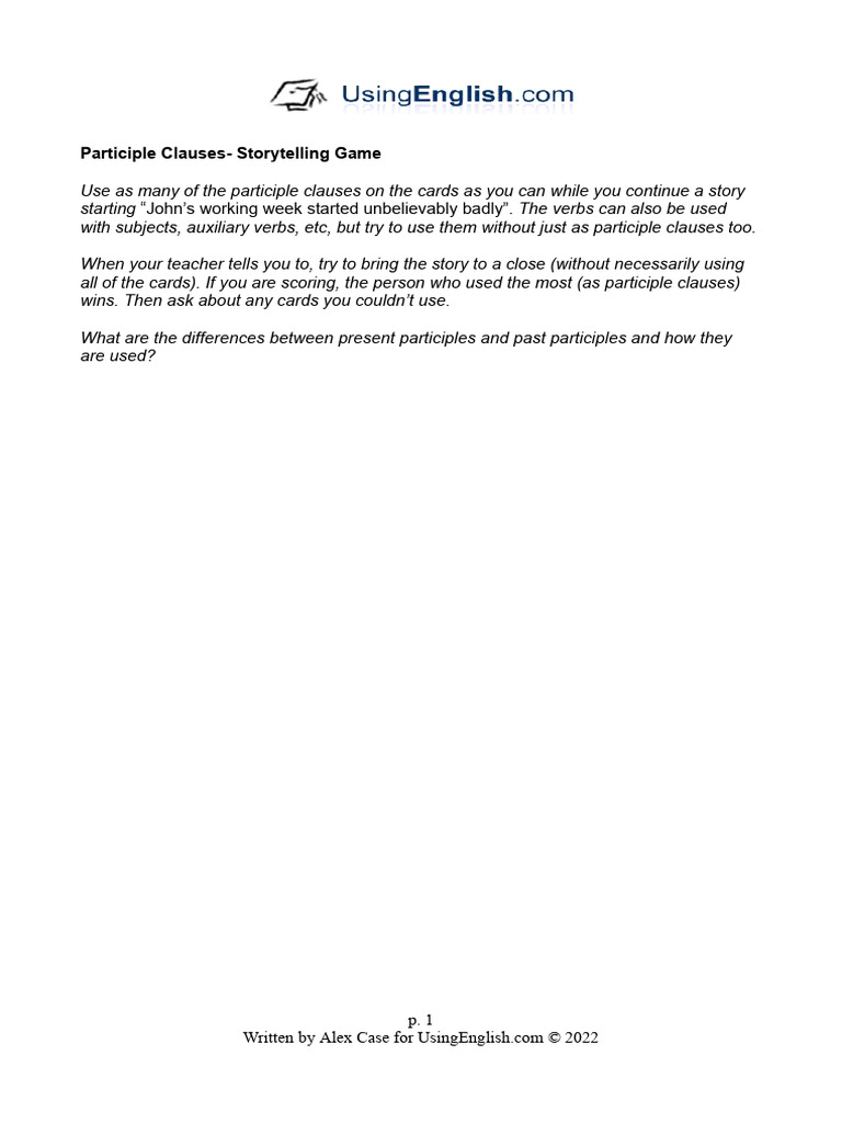ESL Participle Clauses Game | PDF