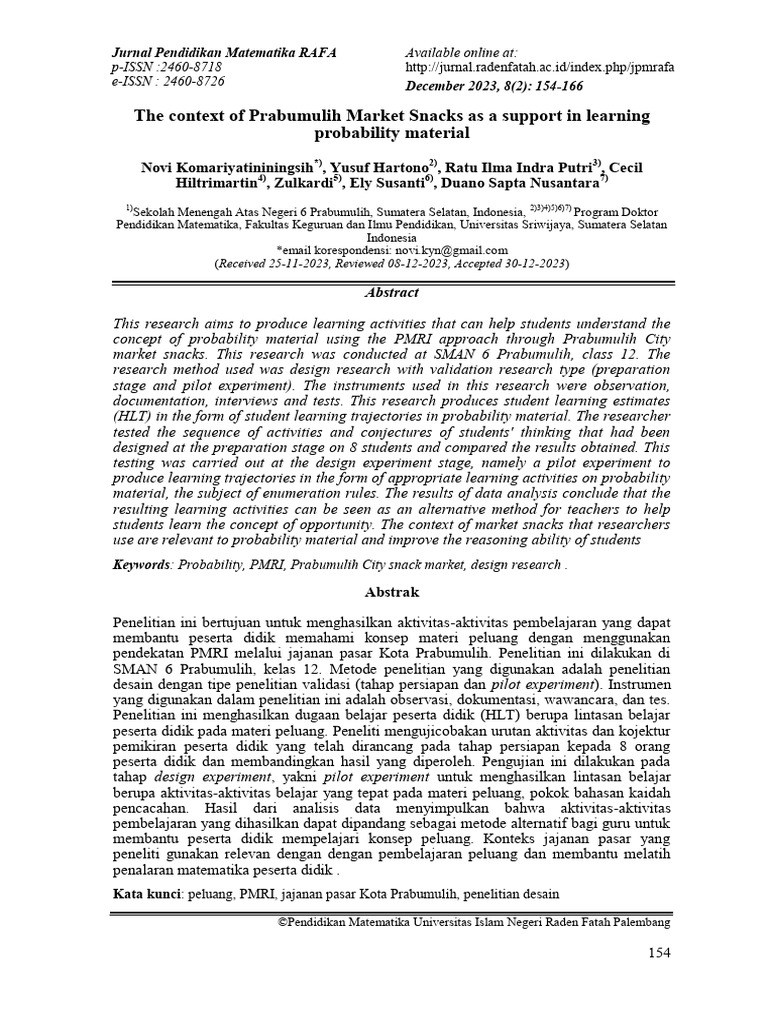 The Context of Prabumulih Market Snacks As A Support in Learning Probability Material | PDF ...