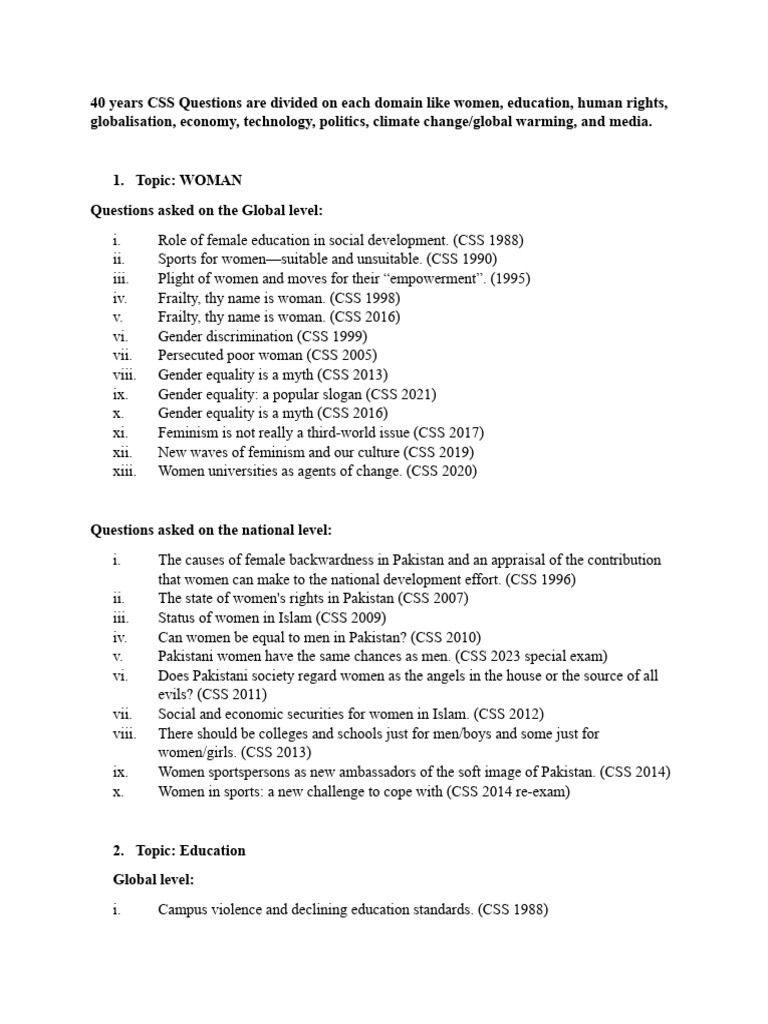 CSS Exam Topics: 40-Year Overview | PDF | Globalization | Pakistan