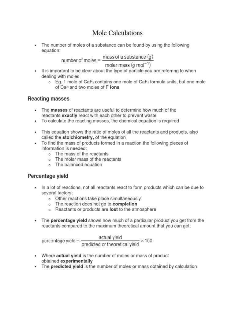 Mole Calculations | Download Free PDF | Mole (Unit) | Gases