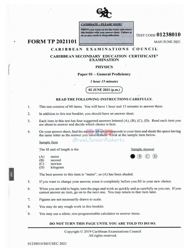 Answers CSEC Physics June 2021 Paper 1 2 | PDF