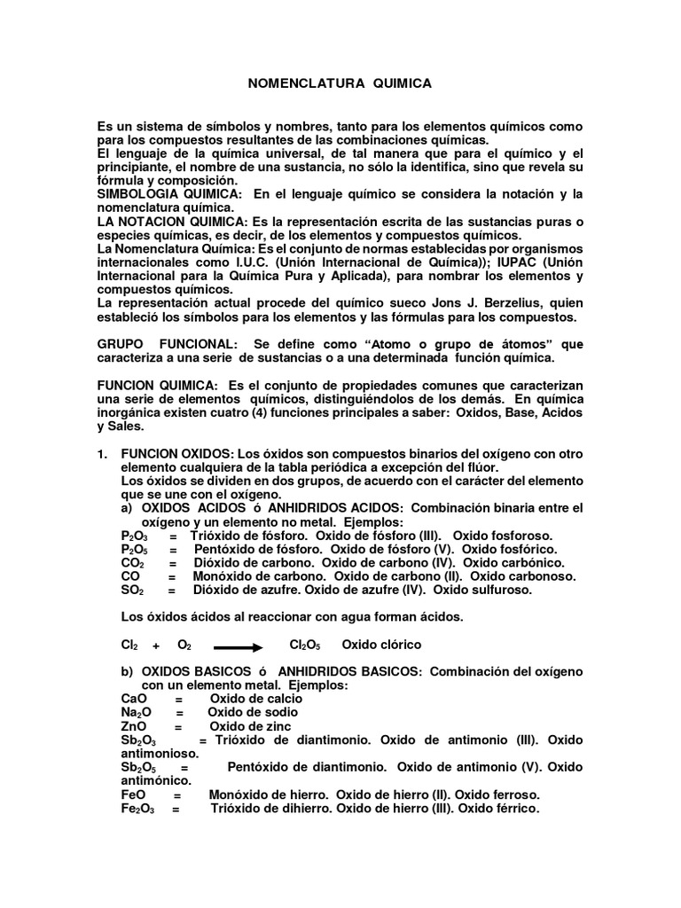 Nomenclatura Quimica | PDF | Hidróxido | Óxido