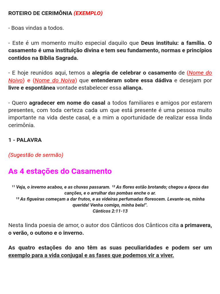 Roteiro de Cerimônia Casamento | PDF | Amor | Primavera