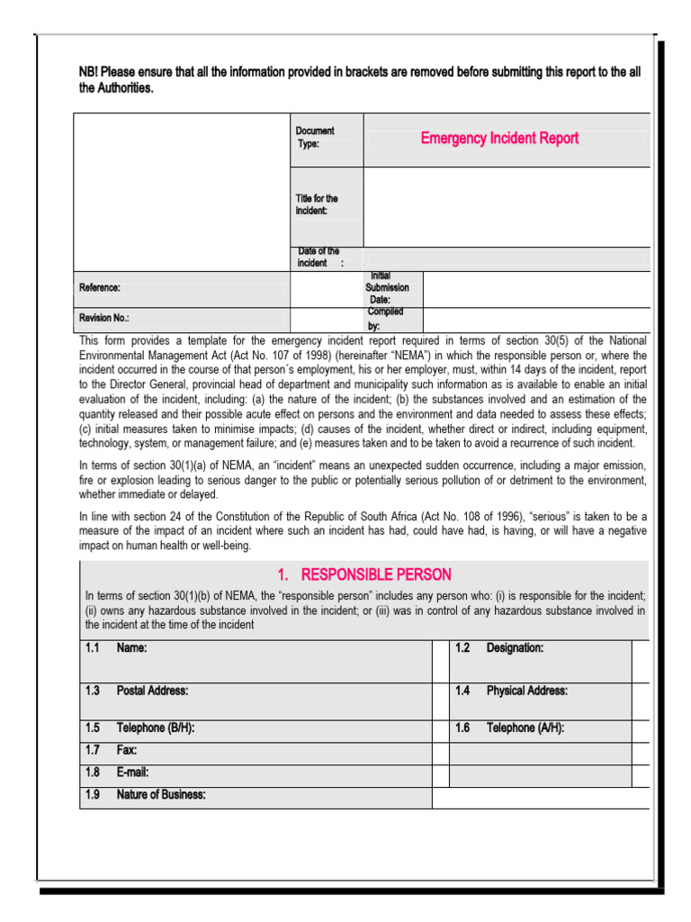 Emergency Incident Report | PDF | Emergency | Toxicity