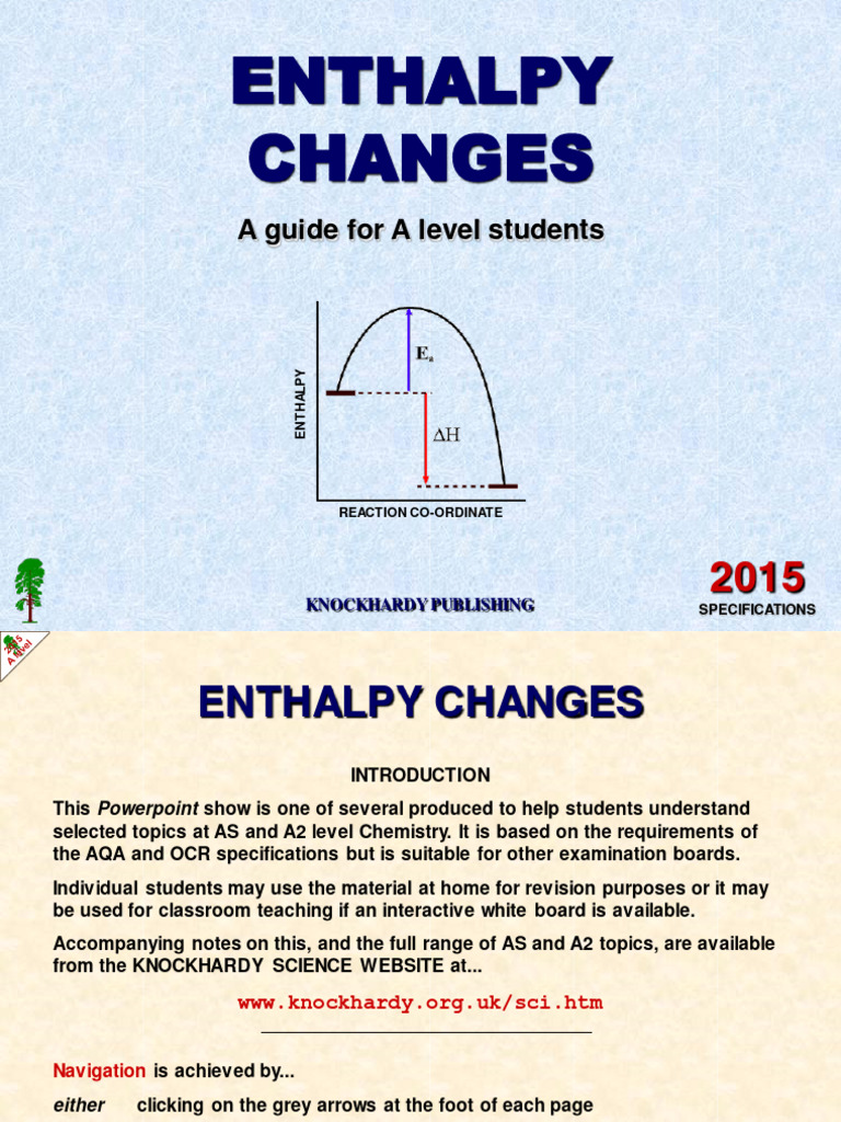 A Level Chemistry: Enthalpy Changes Guide | PDF | Enthalpy | Combustion