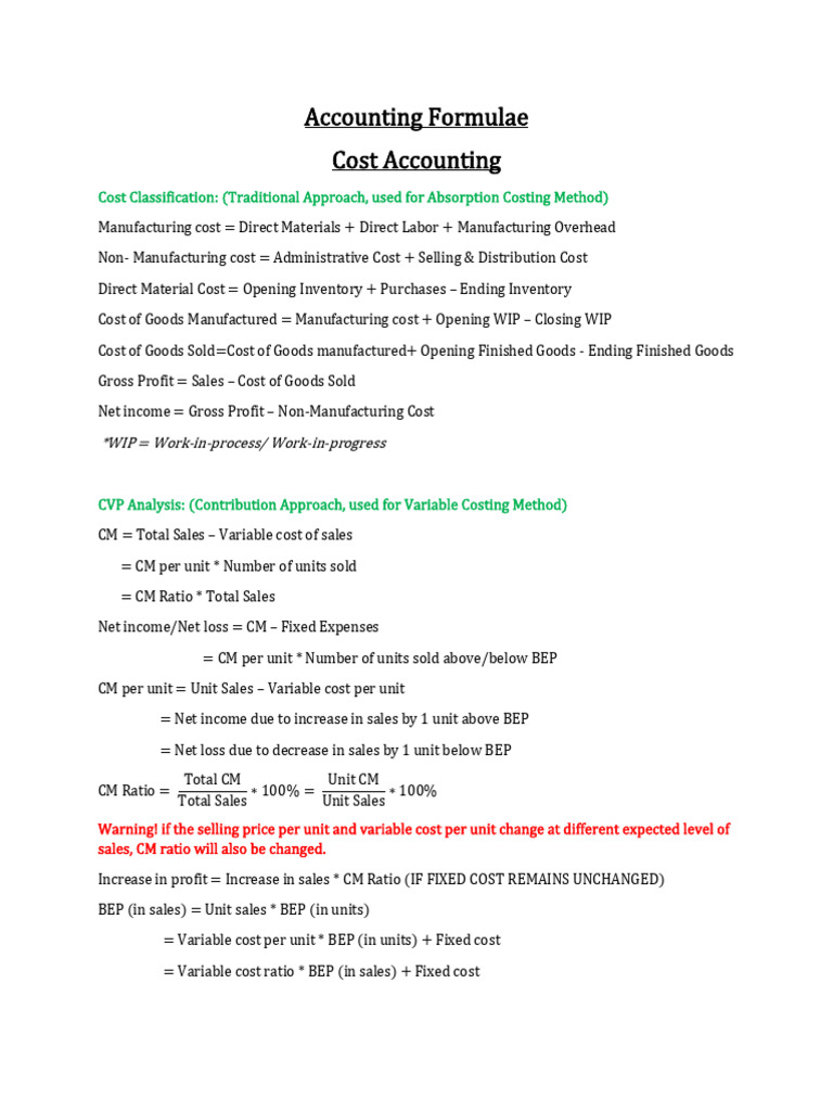Accounting Formulae | PDF | Debits And Credits | Cost Of Goods Sold