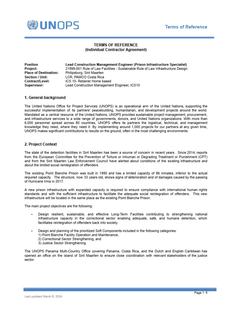 TDR UNOPS Prison Infrastructure Specialist Retainer | PDF | Evaluation ...