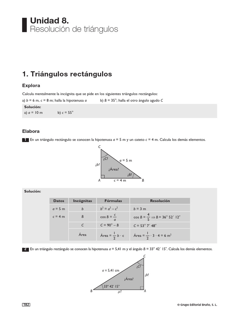SOLUCIONARIO BRUÑO MATEMÁTICAS Tema 08 Resolución de triángulos | PDF | Triángulo | Matemática ...