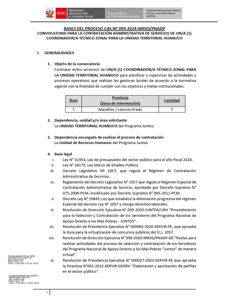 Bases Cas 094-2024 CTZ Ut Huanc (F) (F) (F) (F) | PDF | Educación más alta | Evaluación